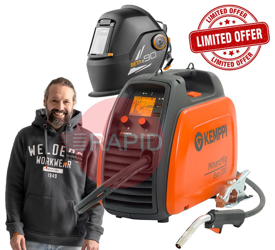 Kemppi MinarcMig 200 Evo Adaptive MIG Package, with FREE Beta e90A ...